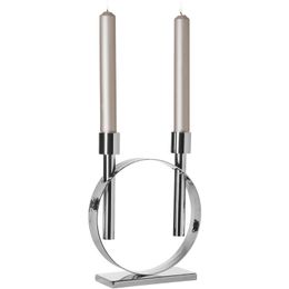Kerzenleuchter Fink "CARPIO", silber (silberfarben), B:8cm H:26,5cm T:20cm, Edelstahl, Kerzenhalter, Stabkerzenleuchter, 2-flammig, vernickelt