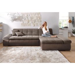 Ecksofa DOMO collection "MORIC 300x172 cm, XXL-Sofa mit viel Platz, L-Form, auch in Cord", braun (beige, braun), B:300cm H:80cm T:172cm, Kunstleder SOFTLUX / Struktur (90% Polyester/ 10% Polyacryl);Microfaser PRIMABELLE (100% Polyester)/ Struktur (90% Polyester/ 10% Polyacryl), Sofas, Ecksofa, wahlweise mit Bettfunktion und Armteilverstellung, beige-braun
