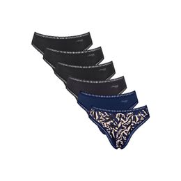 Slip Sloggi "Slip GO Crush High leg C6P 6er Pack", Damen, Gr. XL, bunt (schwarz, blau), Obermaterial: 95% Baumwolle CO. 5% Elasthan EL., Unterhosen Slip