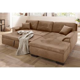 Ecksofa Home Affaire "BERGEN 267x178 cm, elegantes Design", braun (caf&eacute;), B:267cm H:83cm T:178cm, MELROSE/Struktur (100% Polyester);MELROSE (100% Polyester);Microfaser PRIMABELLE (100% Polyester), Sofas, Ecksofa, whlw. mit Bettfunktion L-Form