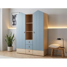 Kleiderschrank OTTO HOME "Hennix skandinavisches Spitzdach-Design mit Soft-Close, viel Stauraum", salbei, nagano, oak, nachbildung, B:150cm H:200cm T:51cm, Hartfaserplatte, Holzwerkstoff, Leder, MDF, Schr&auml;nke, Kleiderschrank, 3 Schubladen, Made in Germany, variable Einlegeb&ouml;den, Topseller