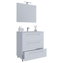 Vcm 3-tlg. Waschplatz Waschtisch Waschbecken Unterschrank Breite 60 cm Badm&ouml;bel Set stehend mit drei Schubladen Spiegel Badinos