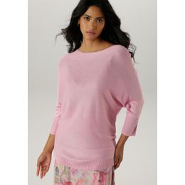 Strickpullover Aniston SELECTED, Damen, Gr. 40, rosa, Feinstrick, Obermaterial: 92% Viskose, 8% Elasthan, unifarben, l&auml;ssig geschnitten h&uuml;ftbedeckend, U-Boot-Ausschnitt, Rippstrickb&uuml;ndchen, Pullover Strickpullover, mit U-Boot-Ausschnitt