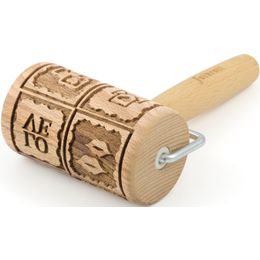 Teigroller Folkroll "3D-Motiv-Teigrolle", braun, L:9,5cm, Massivholz, Teigroller, Love Message