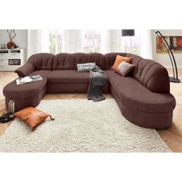 Wohnlandschaft DOMO collection "ELVA 293x180x84 cm, elegante R&uuml;ckensteppung, U-Form", braun, B:293cm H:84cm T:180cm, (gepr&auml;gte) Luxus-Microfaser (100% Polyester);Kunstleder SOFTLUX / Struktur (100% Polyester);Microfaser PRIMABELLE (100% Polyester), Sofas, Wohnlandschaft, whlw. mit Bettfunktion und Federkern