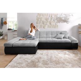 Ecksofa DOMO collection "MORIC 300x172 cm, XXL-Sofa mit viel Platz, L-Form, auch in Cord", silber, B:300cm H:80cm T:172cm, Kunstleder SOFTLUX / Struktur (90% Polyester/ 10% Polyacryl);Microfaser PRIMABELLE (100% Polyester)/ Struktur (90% Polyester/ 10% Polyacryl), Sofas, Ecksofa, wahlweise mit Bettfunktion und Armteilverstellung, schwarz-silber