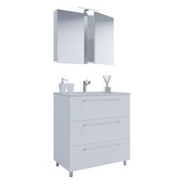Vcm 3-tlg. Waschplatz Waschtisch Waschbecken Unterschrank Breite 60 cm Badm&ouml;bel Set stehend mit drei Schubladen Spiegelschrank Badinos