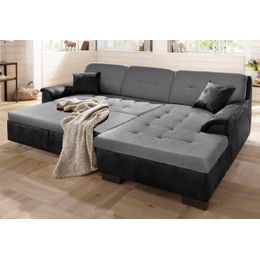 Ecksofa Home Affaire "BERGEN 267x178 cm, elegantes Design", silber (schwarz, silber), B:267cm H:83cm T:178cm, MELROSE/Struktur (100% Polyester);MELROSE (100% Polyester);Microfaser PRIMABELLE (100% Polyester), Sofas, Ecksofa, whlw. mit Bettfunktion L-Form
