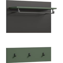 Garderobenpaneel Home Affaire "REHAT, TOPSELLER, 2-teilig, bestehend aus: Paneel & Hakenleiste", basalt grau, smoke gr&uuml;n, B:80cm H:73cm T:27cm, Garderobenpaneele, Garderobenpaneel, Paneel, Hakenleiste, Wandboard, Garderobe, Garderobenleiste