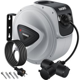 Masko&reg; Automatik Kabeltrommel Verl&auml;ngerungskabel mit 3-Fach Anschluss 180&deg; drehbar 1,5m Zuleitung Wandhalterung Werkstatt Kabelaufroller Automatisch Stromtrommel Schlauchaufroller Inkl. Handschuhe