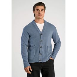 Cardigan LINDBERGH "Cardigan Comfort Fit", Herren, Gr. L, blau ice mel, Obermaterial: 80% Wolle, 20% Nylon, unifarben, Strickjacken