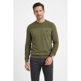 Strickpullover BOSS Green "KN Momentum-X CN", Herren, Gr. XL, gr&uuml;n (schwarz beige257), Strick, Obermaterial: 48% Polyester, 39% Schurwolle, 11% Polyamid, 2% Elasthan, regular fit normal, Rundhals, B&uuml;ndchen, Pullover Strickpullover, Rundhalsausschnitt, Regular Fit, kontrast HD-Logo