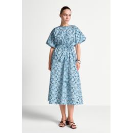 Midikleid RICHROYAL, Damen, Gr. 42, N-Gr, midnight blau, Web, Obermaterial: 100% Baumwolle, gebl&uuml;mt, regular fit, Rundhals, eingesetzt gerader Abschluss, Kleider Midikleid, im Liberty Print, mit Bindeg&uuml;rtel