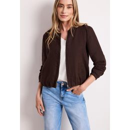 Blouson Street One, Damen, Gr. 42, espresso braun, Stoff, 100% Leinen, unifarben, normal normal, Rundhals, elastischer Bund, Jacken Blouson, aus Leinen