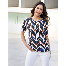 Kurzarmshirt Classic Basics "Kurzarm-Shirt", Damen, Gr. 38, ecru, royalblau, bedruckt, 100% Baumwolle, bedruckt, gemustert, mehrfarbig, Rundhals, Shirts