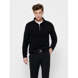 Only & Sons Sweatshirt ONLY & SONS "ONSCERES HALF ZIP SWEAT", Herren, Gr. XL, schwarz, angeraute Sweatware, Obermaterial: 65% Baumwolle, 35% Polyester, unifarben, regular fit normal, hoch geschlossener Ausschnitt, Rippb&uuml;ndchen, Sweatshirts Sweatshirt, Baumwollmischung, regular fit