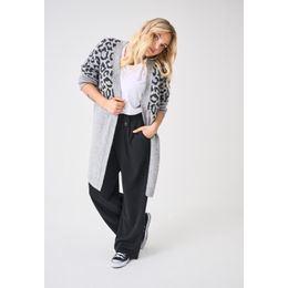 Strickjacke Only CARMAKOMA "CARJADE ANIMAL L/S CARDIGAN KNT NOOS", Damen, Gr. M, grau (light grau melange pattern:dunkelgrau mel), Strick, Obermaterial: 81% Polyacryl, 19% Polyester, gemustert, ca. Mitte Oberschenkel, V-Ausschnitt, Strickjacken Strickjacke