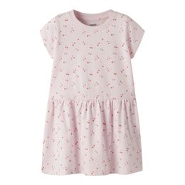 Minikleid name it "NMFVILINSE CAPSL DRESS", M&auml;dchen, Gr. 128, N-Gr, cradle pink aop:heart cherries, Jersey, Obermaterial: 100% Baumwolle, bedruckt, normal normal, Rundhals, Kleider Minikleid