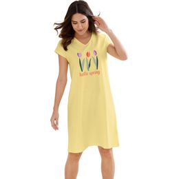 Damen Nachthemd mit platziertem Tulpen-Druck zitrone, Gr&ouml;&szlig;e 40/42