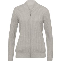 Damen Strickjacke in Ripp-Optik, pflegeleicht steingrau-meliert, Gr&ouml;&szlig;e 54