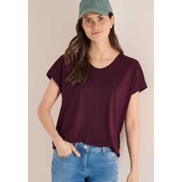 T-Shirt Cecil, Damen, Gr. L (42), lila (sweet grape rot), Jersey, Obermaterial: 50% Baumwolle, 50% Modal, unifarben, regular fit normal, Rundhals, Shirts T-Shirt, mit elastischem Bund