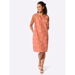 Sommerkleid Inspirationen "Kleid", Damen, Gr. 44, Normalgr&ouml;&szlig;en, papaya, ecru, Web, 100% Baumwolle, bedruckt, gebl&uuml;mt, gemustert, mehrfarbig, knielang, Rundhals, Kleider Sommerkleid