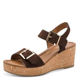 Sandalette Marco Tozzi, Damen, Gr. 39, dunkelbraun, Lederimitat, unifarben, Schuhe Sandalette, Plateau, Riemchensandale mit zwei verstellbaren Schnallen