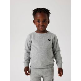 Sweatshirt name it "NMMVIMO LS SWEAT BRU NOOS", Jungen, Gr. 104, grau (grau melange), angeraute Sweatware, Obermaterial: 60% Baumwolle, 40% Polyester, bestickt, meliert, unifarben, regular fit h&uuml;ftlang, Rundhals, Rippb&uuml;ndchen, Sweatshirts Sweatshirt