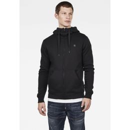 G-Star Raw Kapuzensweatjacke G-STAR "Premium Basic Hooded Zip Sweater", Herren, Gr. M (48/50), schwarz (dunkel schwarz), angeraute Sweatware, Obermaterial: 55% Baumwolle, 45% Polyester, unifarben, normal normal, Rundhals, Rippb&uuml;ndchen, Sweatjacken