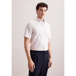 Businesshemd Seidensticker "Regular", Herren, Gr. S38, normale &Auml;rmell&auml;ngen, beige (sand), 100% Baumwolle, kariert, regular fit, gerader Abschluss, Hemden, Regular 1/2 Button-Down-Kragen Karo