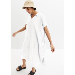 bonprix Leinenkleid, wei&szlig;, Gr.38, weites Kaftan-Kleid mit Leinen, aus Leinen,Viskose