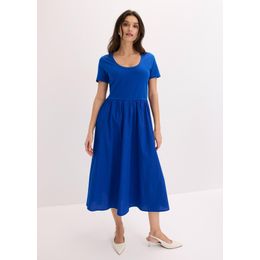 bonprix Jerseykleid mit Kurzarm und Taschen im Materialmix, blau, Gr.36/38 (S), Bequem und modern geschnitten, 95% Baumwolle (organic)