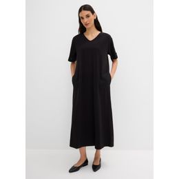 bonprix Hemdblusenkleid aus elastischem Baumwoll-Mix, schwarz, Gr.36/38 (S), Hemdblusenkleid aus elastischem Baumwoll-Mix, 95% Baumwolle (organic)