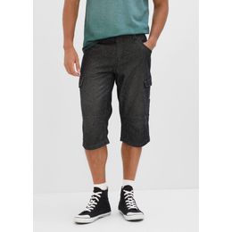 bonprix Leichte Jeans-Long-Cargobermuda Relaxed Fit, schwarz, Gr.58, Modische Jeans-Long-Cargobermuda aus leichtem Denim mit Ziern&auml;hten, aus 100% Baumwolle