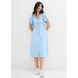 bonprix Umstandskleid Viskose-Mix, blau, Gr.50, Wadenlanges Kleid f&uuml;r die Schwangerschaft und danach
