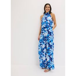 bonprix Overall aus gl&auml;nzendem Satin, blau, Gr.42, Modern und feminin: Overaull aus gl&auml;nzendem Satin und floralem Allover-Print, somit ist jedes Teil ein Unikat.