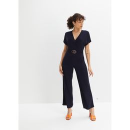 bonprix Jersey-Jumpsuit, blau, Gr.32/34 (XS), Moderner Jumpsuit mit G&uuml;rtel