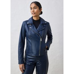 bonprix Bikerjacke aus Nappaleder, blau, Gr.42, Biker-Lederjacke aus hochwertigen Glattleder, aus Nappaleder