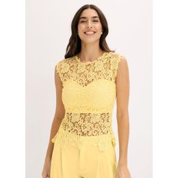 bonprix Top aus Spitze, gelb, Gr.46, Romantisch und feminin: Top aus Spitze mit bezauberndem Blumenmuster und hautfarbenem Futter im Brustteil