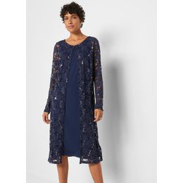 bonprix Kleid mit Spitze (2-tlg. Set), blau, Gr.36/38 (S), elegantes Kleid mit Spitzenjacke im 2-tlg. Set