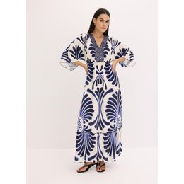 bonprix Maxikleid aus flie&szlig;ender Viskose, blau, Gr.48, sommerliches Kleid in Maxil&auml;nge mit auff&auml;lligem Druck, aus Viskose