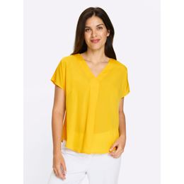 Schlupfbluse Classic Basics, Damen, Gr. 42, sonnengelb, 100% Polyester, unifarben, V-Ausschnitt, Blusen Schlupfbluse