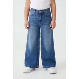 Relax-fit-Jeans KIDS Only "KOGCALIFORNIA MW WIDE FLARED REA NOOS", M&auml;dchen, Gr. 146, N-Gr, blau (schwarz medium blau denim), Denim/Jeans, Obermaterial: 98% Baumwolle, 2% Elasthan, unifarben, ausgestellt kn&ouml;chellang, Jeans