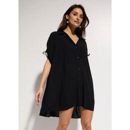 bonprix Strandbluse aus strukturiertem Crinkle, schwarz, Gr.50, Weite Strandbluse mit Raffung am &Auml;rmel
