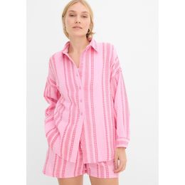 bonprix Hemdbluse aus luftigem Musselin, rosa, Gr.38, L&auml;ssige Hemdbluse aus luftigem Musselin mit Druck & offener Schnittkante an der Schulter, aus 100% Baumwolle,Musselin