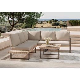 Ambia Garden Loungegarnitur, Beige, Holz, Metall, 3-teilig, Akazie, Schichtholz, vollmassiv, 238x216 cm, FSC 100%, Loungem&ouml;bel, Gartenlounge-Sets