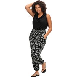sheego Damen Jogg Pants mit Alloverdruck schwarz-gemustert Gr&ouml;&szlig;e 48