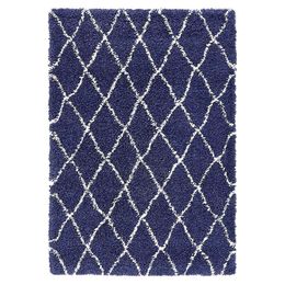 Pharao24.de Rautenmuster Teppich blau - Hochflor Skandi Design