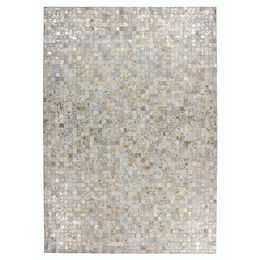 Pharao24.de Patchwork Teppich in Creme Wei&szlig; und Goldfarben Echtfell
