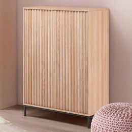 Pharao24.de Kommode Highboard in Eichefarben mit Vierfu&szlig;gestell aus Metall
